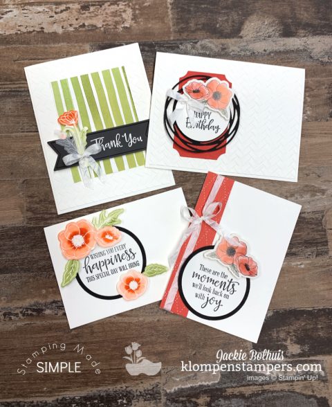 How To Use the Peaceful Poppies Elements on Cards - Klompen Stampers