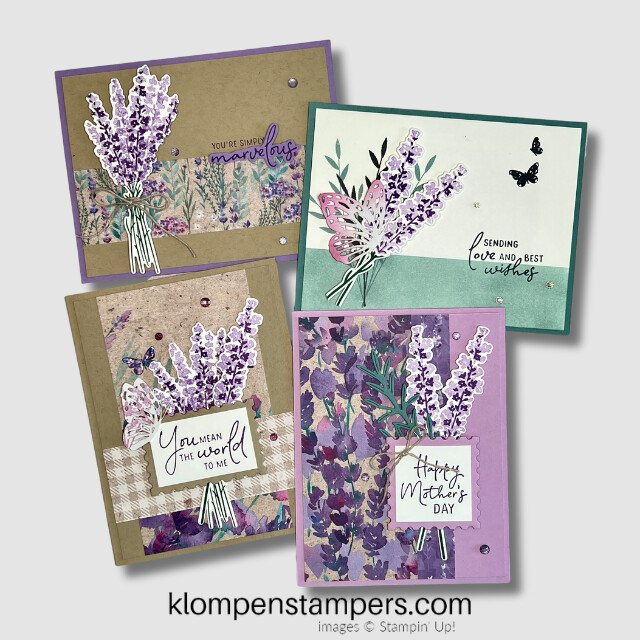 Elegant Greeting Card Designs With Perennial Lavender - Klompen Stampers